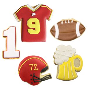 Football Cookie Cutters 5-Pc. Set Made in the USA by Ann Clark, Football, Helmet, Jersey, Beer Mug, Number One