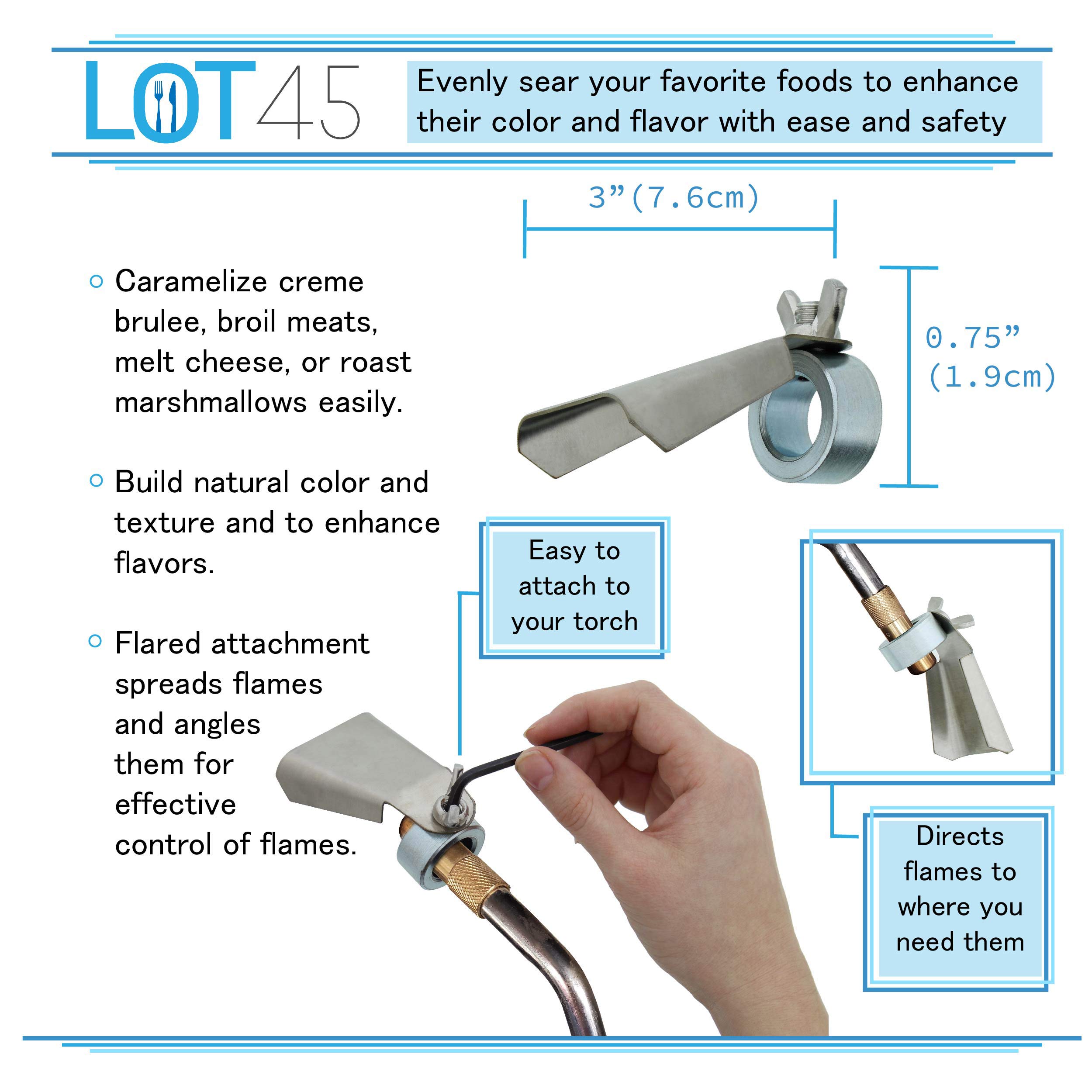 Lot45 Searing Torch Attachment Propane Cooking Torch Tip - Kitchen Torch Propane Flame Spreader Tip for Culinary Torch