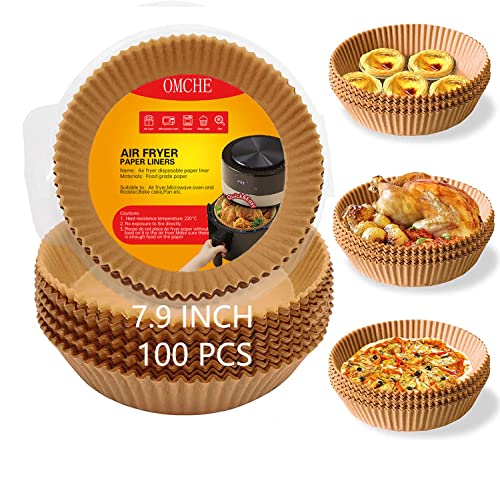 Disposable Air Frying Pan Paper 100 Pcs 7.9 Inch Non Stained for Microwave Oven Fryers Basket Frying Pan, Food Grade Microwave Baking Paper