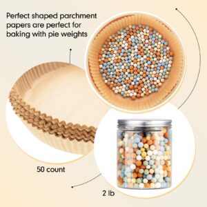 2 lb Pie Weights for Baking Ceramic Pie Crust Weights Blind Baking Beads with 50 Pcs Disposable Parchment Paper Pie Liner Fit 8,9,10 Inch Dish (Multi Color, 1 Pcs)