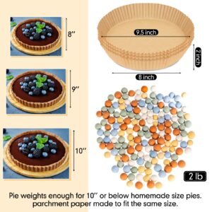 2 lb Pie Weights for Baking Ceramic Pie Crust Weights Blind Baking Beads with 50 Pcs Disposable Parchment Paper Pie Liner Fit 8,9,10 Inch Dish (Multi Color, 1 Pcs)