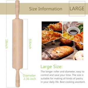 Classic Rolling Pin for Baking 18'' Long - Gifbera Beech Wood Dough Roller Pin with Handles for Bread Pastry Pizza Fondant Pie Crust