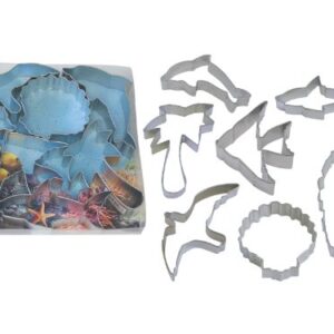 R&M International Seven Seas Ocean Cookie Cutters, Seagull, Angel Fish, Palm Tree, Seashell, Seahorse, Dolphin, Shark, 7-Piece Set