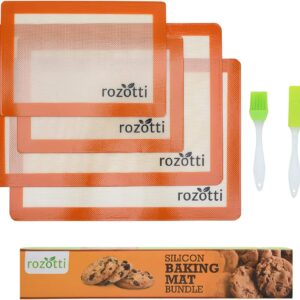 ERNITERTY Rozotti Silicone Baking Mat Bundle (6-Piece Set) 2 Half Sheets Silicone Baking Mat and 2 Quarter Sheets Silicone Baking Mat, Silicone Baking Brush, Silicone Baking Spatula, Orange