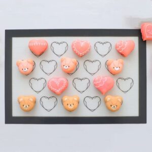 Elesinsoz Nonstick Heart Bear Mickey Shape Macaron Silicone Baking Mat Mold Macaroon Template Tray Pan Cookie Sheet Liner for Oven Cake Pastry Decorating Supplies Half Sheet Reusable Food Safe