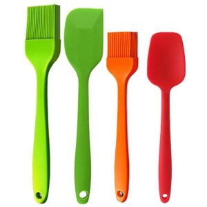 basting brush + large spatula silicone pastry baking bbq sauce marinade meat glazing oil brush heat resistant , kitchen cooking baste pastries cakes desserts, dishwasher safe 4 pack (brush + spatula)