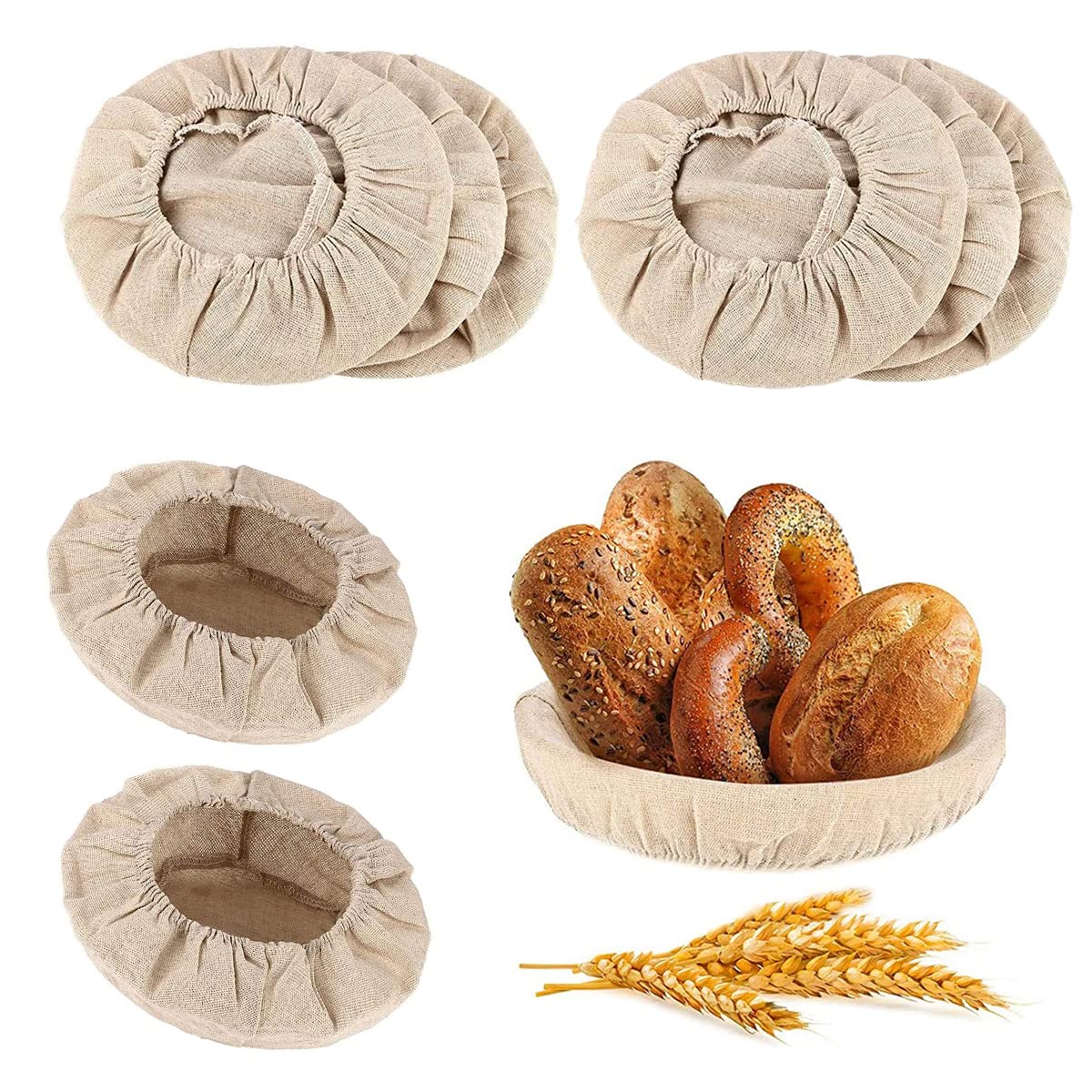 JZSMY 8Pack 8inch Round Sourdough Banneton Proofing Basket Covers, Natural Rattan, Cotton, 8 Pieces