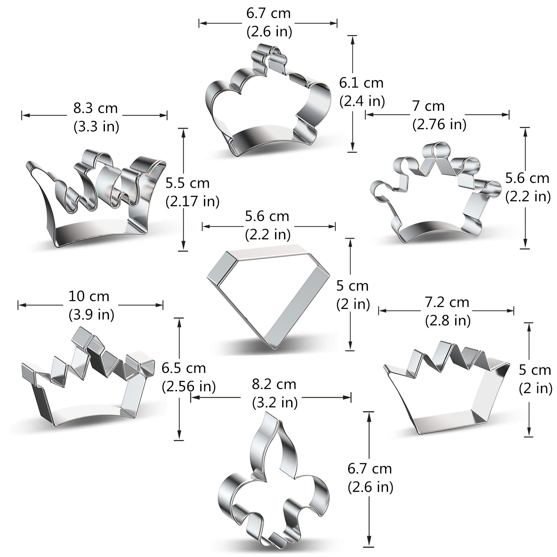 Crown Cookie Cutter Set of 7 pcs, Stainless Steel Princess Crown Series Fondant Cutters Baking Molds