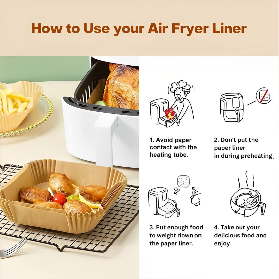 ZeeMay Air Fryer Liners Disposable Paper (135 Pcs) For Microwave, Air Frying, Baking, (6.3 Inch) Unbleached Non-stick Oil-proof/Waterproof Parchment Paper (3-5 Qt)