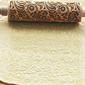 Embossed Rolling Pins for Baking, Small Wooden Roller Pin with Textured Pattern, Best Gift for Wedding, Holiday, Mother, Friends (Flower)