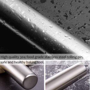 Hvanam Stainless Steel Rolling Pin Professional French Metal Dough Roller 15.75" Kitchen Baking Tools Supplies For Pizza,Pasta,Cake,Pastry,Ravioli,Fondant,Cookies