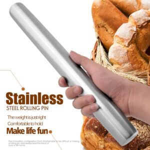 Hvanam Stainless Steel Rolling Pin Professional French Metal Dough Roller 15.75" Kitchen Baking Tools Supplies For Pizza,Pasta,Cake,Pastry,Ravioli,Fondant,Cookies