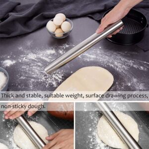 Hvanam Stainless Steel Rolling Pin Professional French Metal Dough Roller 15.75" Kitchen Baking Tools Supplies For Pizza,Pasta,Cake,Pastry,Ravioli,Fondant,Cookies