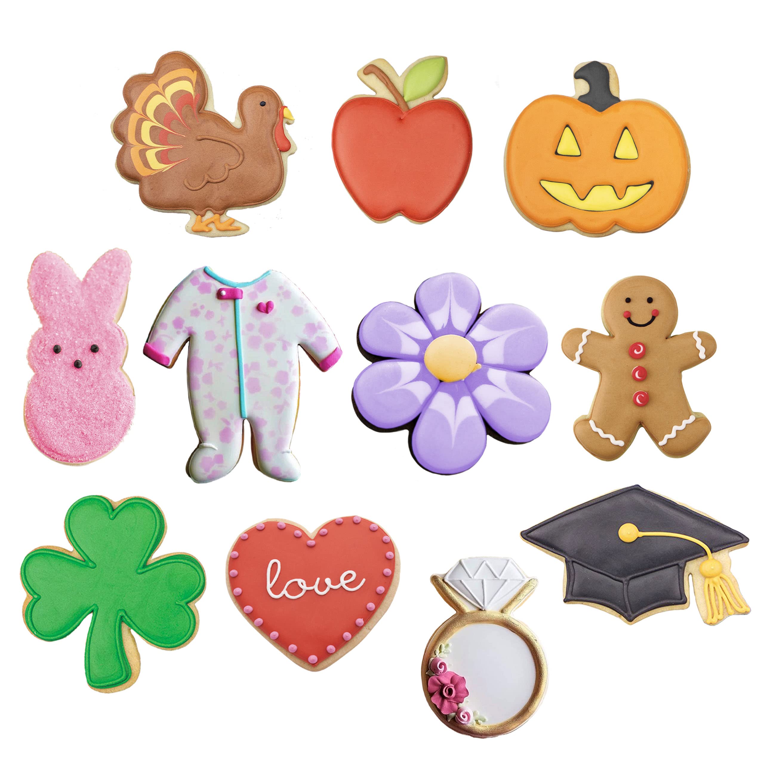 Every Occasion Cookie Cutters 11-Pc. Set Made in USA by Ann Clark, Turkey, Pumpkin, Apple, Easter Bunny, Heart, and more