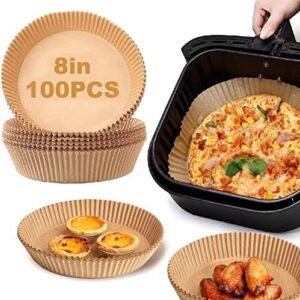 air fryer paper liners disposable: 100pcs8in round airfryer oven insert parchment sheets grease and water proof non stick basket liners for baking cooking from