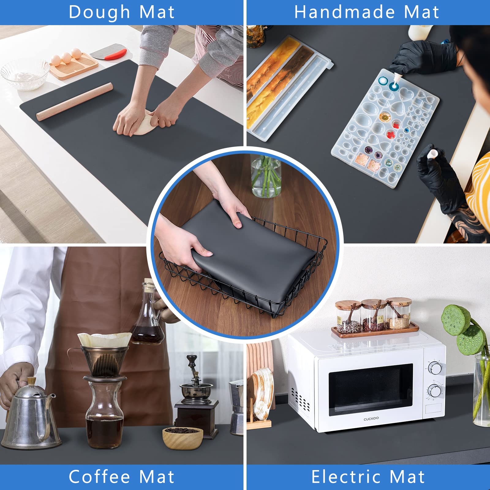 Large Silicone Mats for Kitchen Counter 0.05" Thick 46.8" Long X 23.6" Wide Gray, Heat Resistant Protector Pad Multipurpose Mat for Cooktop Table, Pets Mats, Art Painting Mats, Placemat