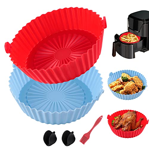 Vilei 2PCS Air Fryer Silicone Liners 6.5 Inch Round Food Safe Non-Stick Silicone Air Fryer Liners Pot Basket, Reusable Replacement of Flammable Parchment Liner Paper Bowl, Fits 1 To 3.5 QT Air Fryer