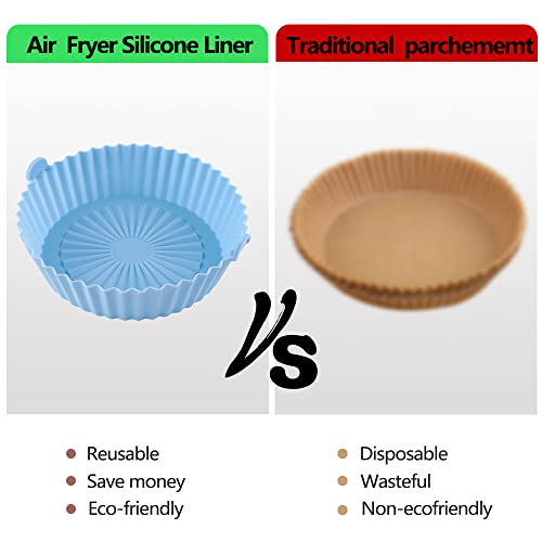 Vilei 2PCS Air Fryer Silicone Liners 6.5 Inch Round Food Safe Non-Stick Silicone Air Fryer Liners Pot Basket, Reusable Replacement of Flammable Parchment Liner Paper Bowl, Fits 1 To 3.5 QT Air Fryer