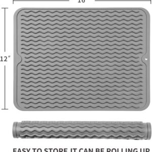 Better-Love Silicone Dish Drying Mat for Multiple Usage,Coffee Mat,Easy clean,Eco-friendly,Heat-resistant Silicone Mat for Kitchen Counter or Sink,Refrigerator or Drawer liner Grey L 16x12 inches