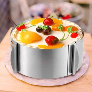 2 PCS Adjustable Cake Ring Cutter, HAKZEON Stainless Steel 7-Layered Cake Slicer Leveler 6-8 Inch, 9-12 Inch Mousse Slicing Round Bread Mold Baking Tool Kit Set for Kitchen DIY Restaurant Bakery