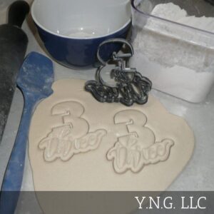 NUMBER THREE 3 WITH WORD BIRTHDAY ANNIVERSARY PARTY AGE DETAILED COOKIE CUTTER MADE IN USA PR2404