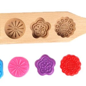 K JINGKELAI MoonCake Mold Chinese Traditional Mid-autumn Festival Moon Cake Mold 4 Flowers Wooden Handmade Baking Mold for Muffin Mooncake Cookie Biscuit Chocolate Pumpkin Pie