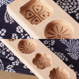 K JINGKELAI MoonCake Mold Chinese Traditional Mid-autumn Festival Moon Cake Mold 4 Flowers Wooden Handmade Baking Mold for Muffin Mooncake Cookie Biscuit Chocolate Pumpkin Pie