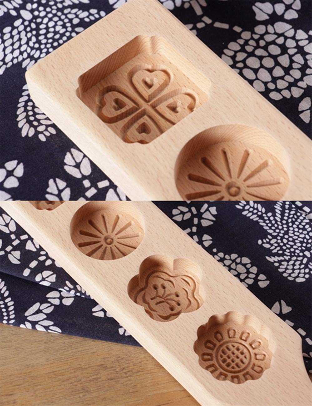 K JINGKELAI MoonCake Mold Chinese Traditional Mid-autumn Festival Moon Cake Mold 4 Flowers Wooden Handmade Baking Mold for Muffin Mooncake Cookie Biscuit Chocolate Pumpkin Pie