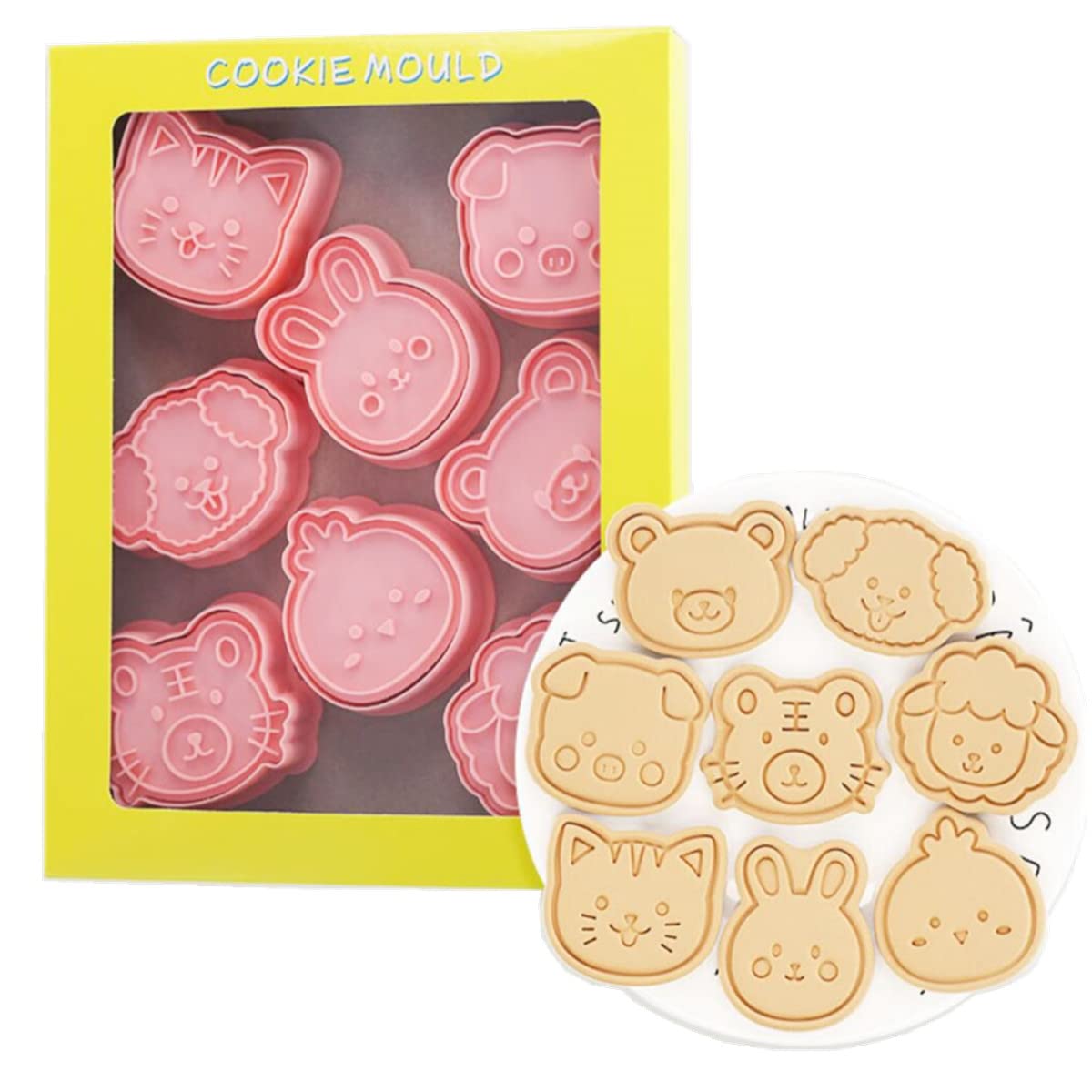 8 Pieces Cute Animals Cookie Cutters Animal Plastic Cookie Stamps Rabbit Cookie Mould Press Bear Cookie Mould Set Baking Kitchen Tools (Animals A)