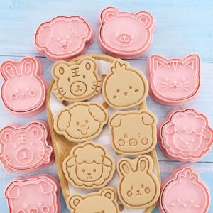 8 Pieces Cute Animals Cookie Cutters Animal Plastic Cookie Stamps Rabbit Cookie Mould Press Bear Cookie Mould Set Baking Kitchen Tools (Animals A)