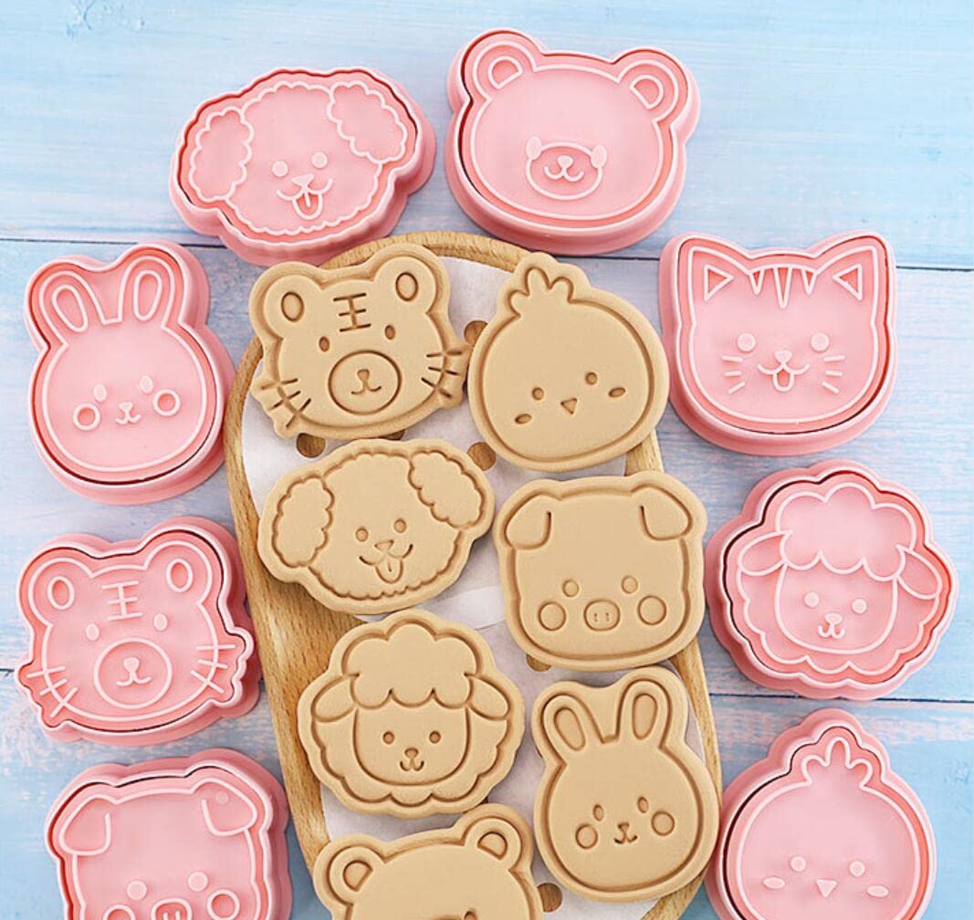 8 Pieces Cute Animals Cookie Cutters Animal Plastic Cookie Stamps Rabbit Cookie Mould Press Bear Cookie Mould Set Baking Kitchen Tools (Animals A)