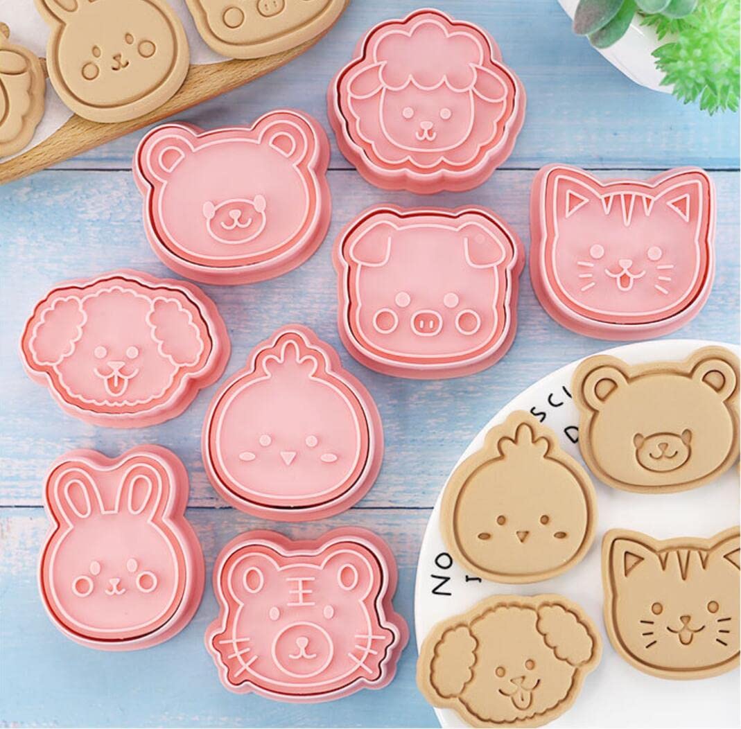 8 Pieces Cute Animals Cookie Cutters Animal Plastic Cookie Stamps Rabbit Cookie Mould Press Bear Cookie Mould Set Baking Kitchen Tools (Animals A)