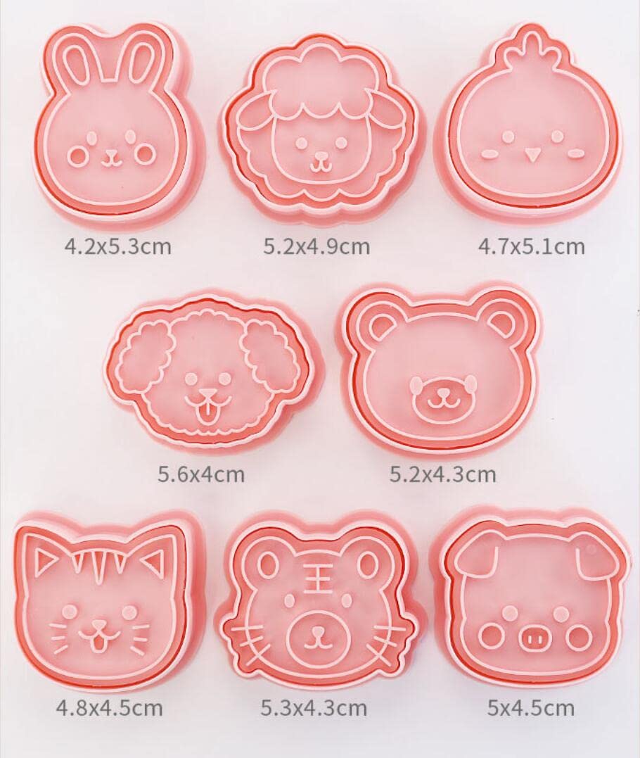 8 Pieces Cute Animals Cookie Cutters Animal Plastic Cookie Stamps Rabbit Cookie Mould Press Bear Cookie Mould Set Baking Kitchen Tools (Animals A)