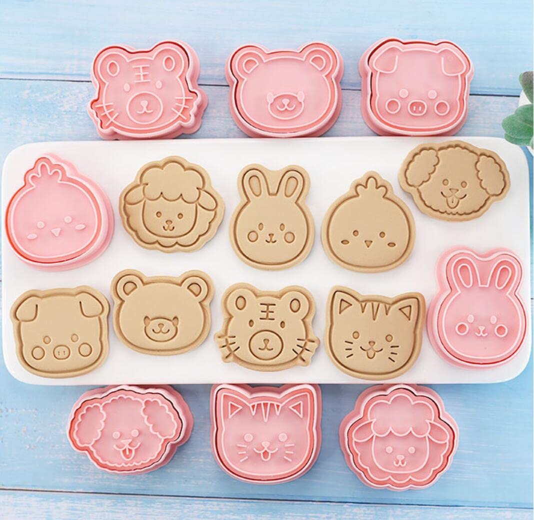 8 Pieces Cute Animals Cookie Cutters Animal Plastic Cookie Stamps Rabbit Cookie Mould Press Bear Cookie Mould Set Baking Kitchen Tools (Animals A)