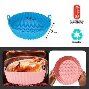 YOOZ 2-Pack Air Fryer Silicone Liners, 7.5-inch Silicone Air Fryer Liners, Air Fryer Silicone Pot is suitable for 3 to 5 QT, Air Fryer Liner Reusable (Blue and Pink)