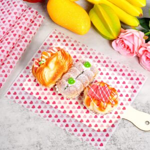 100pcs Valentines Wax Paper Sheets for Food Wrapping Heart Wax Paper Candy Wrappers Wax Paper Sheets for Baking Sandwich Wrappers Waterproof Heart Pattern Basket Wax Paper Liners