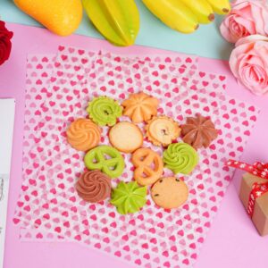 100pcs Valentines Wax Paper Sheets for Food Wrapping Heart Wax Paper Candy Wrappers Wax Paper Sheets for Baking Sandwich Wrappers Waterproof Heart Pattern Basket Wax Paper Liners