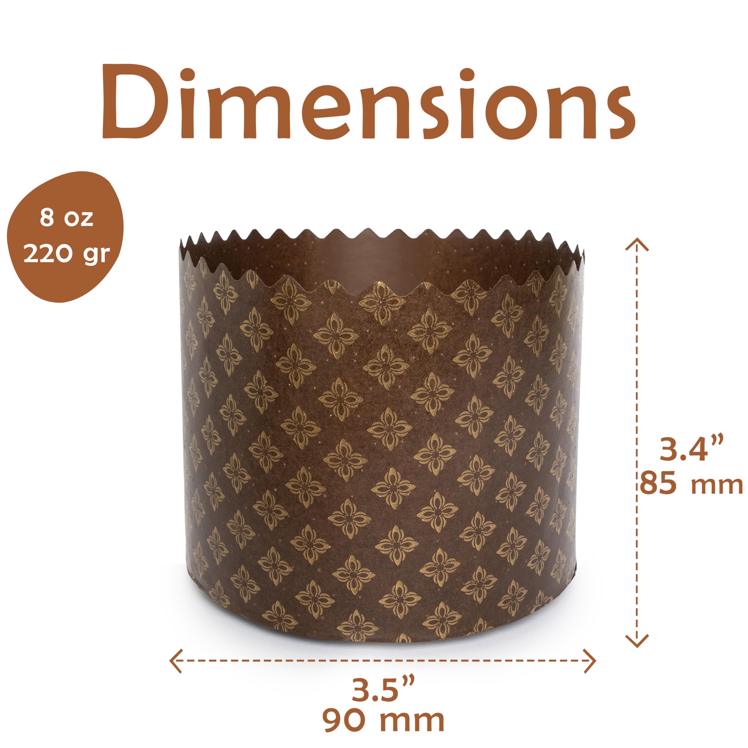 8oz Kulich Mold Easter Bread Paper Mold Paska |25 pcs| Easter Bread Forms - Panettone Paper Mold - Panettone Paper Baking Molds Universal - Brown Design W 3.55 x H 3.35-In