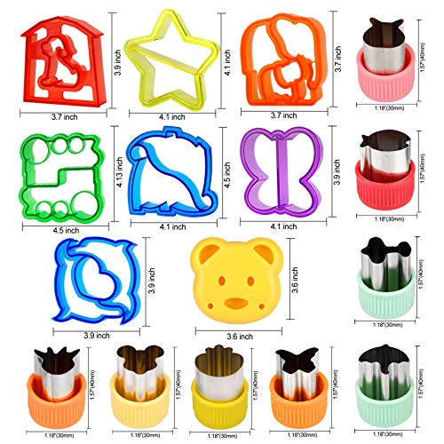 26Pcs Sandwich Cutters set for Kids, Vegetable Cookie Cutters with Comfort Grip, Stainless Steel Fruit Shape Cutters, Cartoon Animal Bento Food Cutter Stamps, Bread Cutters with 10 Cartoon Toothpicks