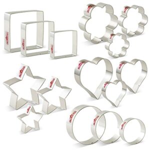 LILIAO Basic Cookie Cutter Set - Round, Star, Square, Flower and Heart Fondant Biscuit Cutters - Stainless Steel