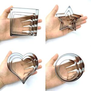 LILIAO Basic Cookie Cutter Set - Round, Star, Square, Flower and Heart Fondant Biscuit Cutters - Stainless Steel