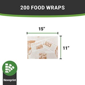 Restaurantware Gastronomia 15 x 11 Inch Deli Papers, 200 Newsprint Sandwich Wrapping Papers - Greaseproof, Microwave-Safe, Sepia-Tinted Paper Food Basket Liners, For Restaurants Or Barbecues