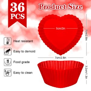 Whaline 36Pcs Baking Cups Heart Cupcake Liners Silicone Non-Stick Pastry Muffin Liner Molds Reusable Storage Container for Wedding Birthday Valentine's Day Party Anniversary DIY Craft, 2.8Inch