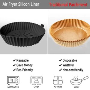 RMH Air Fryer Silicone Liners-Best Disposable Reusable Heat Resistant Non Stick Replacement Parchment Paper Liners Easy Clean Air Fryer Accessories 2-Pack Round Air Fryer Liners For 3QT-5QT (2.1*8.4)