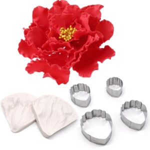 AK ART KITCHENWARE Peony Cutter & Veiner Cake Decorating Supplies Stainless Steel Cookie Cutter Silicone Veining Mold Gumpaste Making Tool A327&VM060