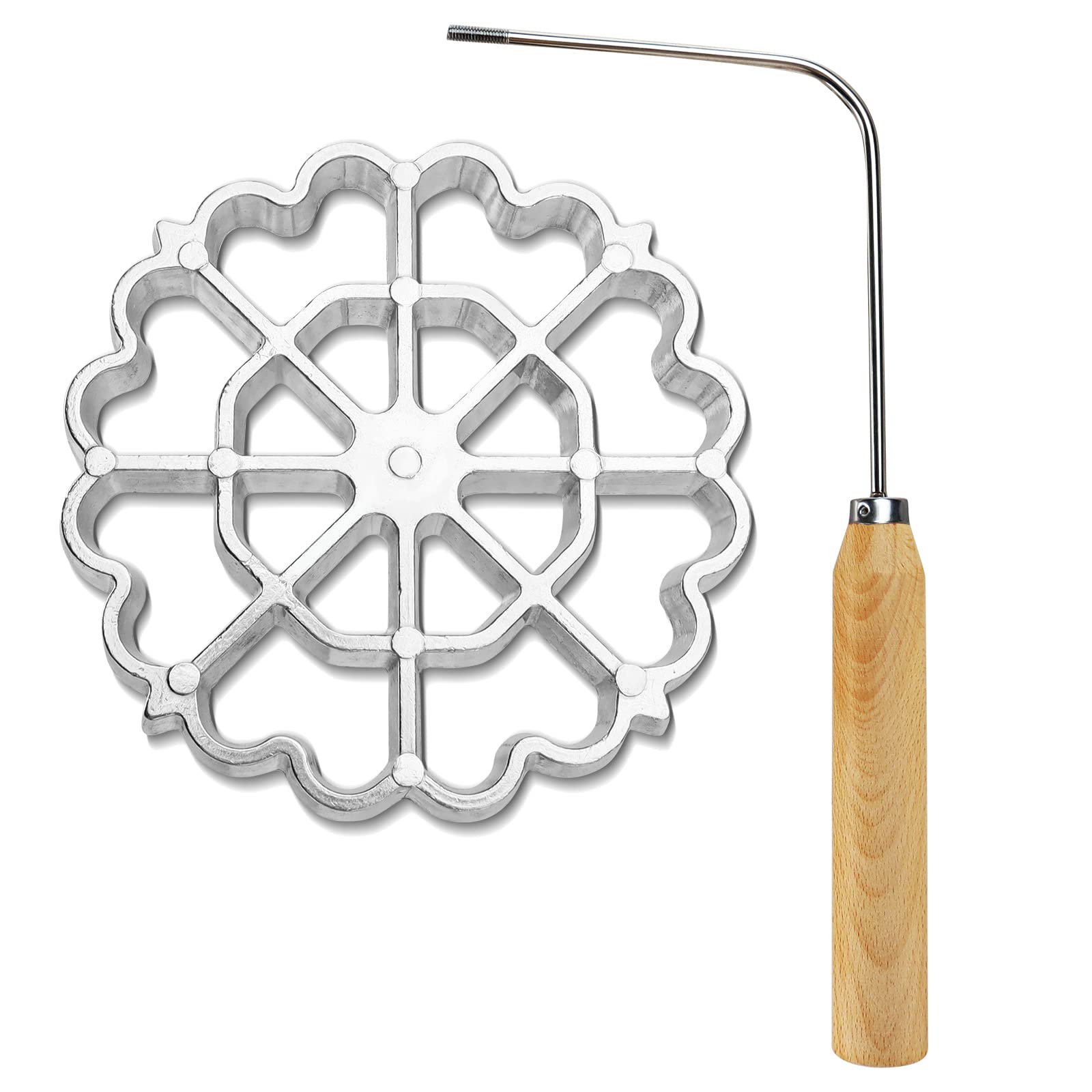 Bunuelos Mold Rosette Iron Molds Set with Wooden Handle, Lotus Flower Bunuelos Cookie Maker Mold, Funnel Cake Maker Cooking Stamp Maker Kit，4.7 Inches