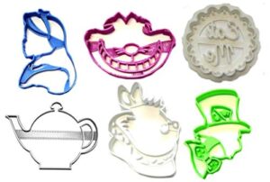 inspired by alice in wonderland theme set of 6 cookie cutters made in usa pr1266