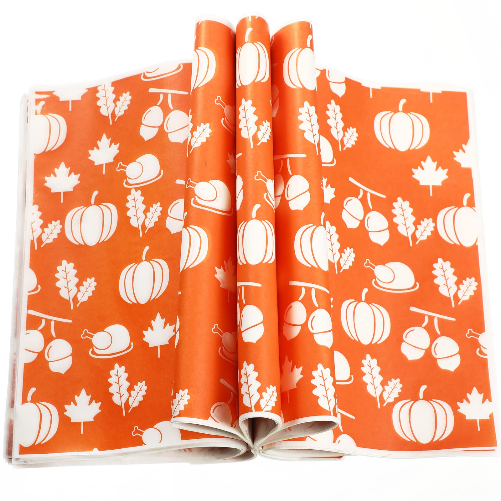 150 Pieces Autumn Wax Paper Sheets Food Wrap Paper Grease Resistant Paper Liners Thanksgiving Theme Waterproof Wrapping Tissue Food Picnic Paper for Home Kitchen(Pumpkin)