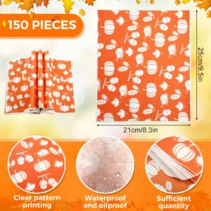 150 Pieces Autumn Wax Paper Sheets Food Wrap Paper Grease Resistant Paper Liners Thanksgiving Theme Waterproof Wrapping Tissue Food Picnic Paper for Home Kitchen(Pumpkin)