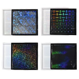 4pcs holographic resin silicone mold set for coasters,diy rainbow light cups mat epoxy casting mold for home table decoration (square)